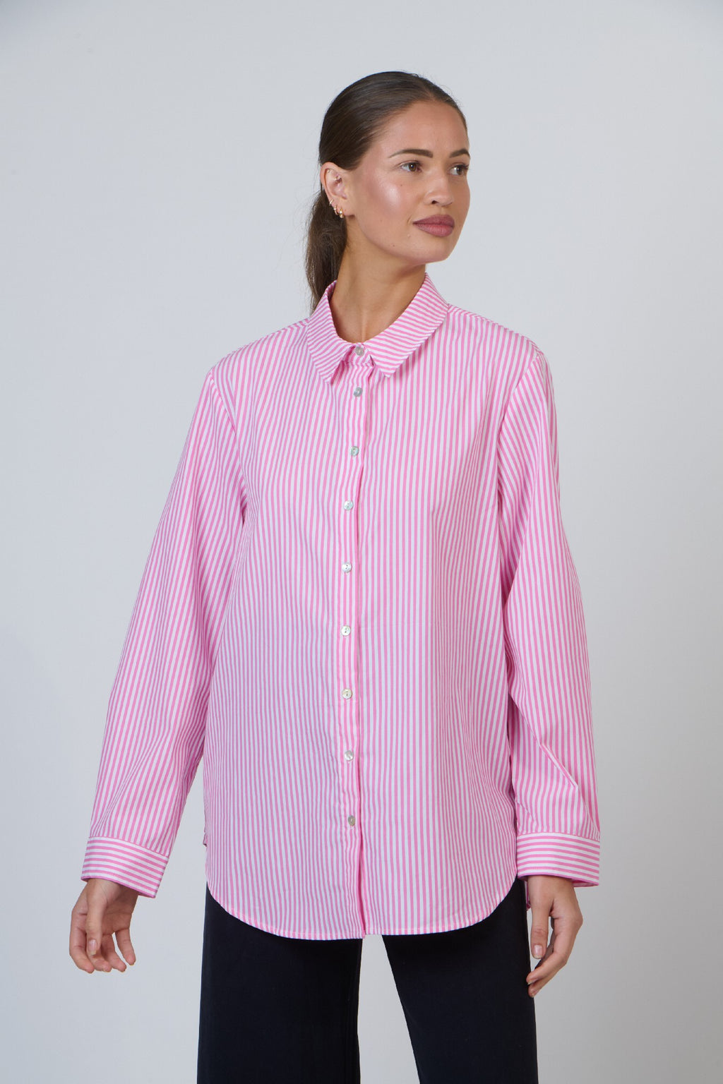 Namastai Shirt - Pink With White Stripe | Pink Poppies Australia