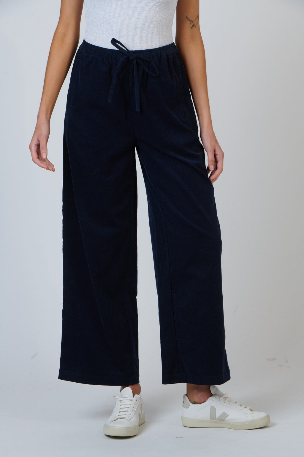 Namastai Wide Leg Pant - Navy Fine Cord | Pink Poppies Australia